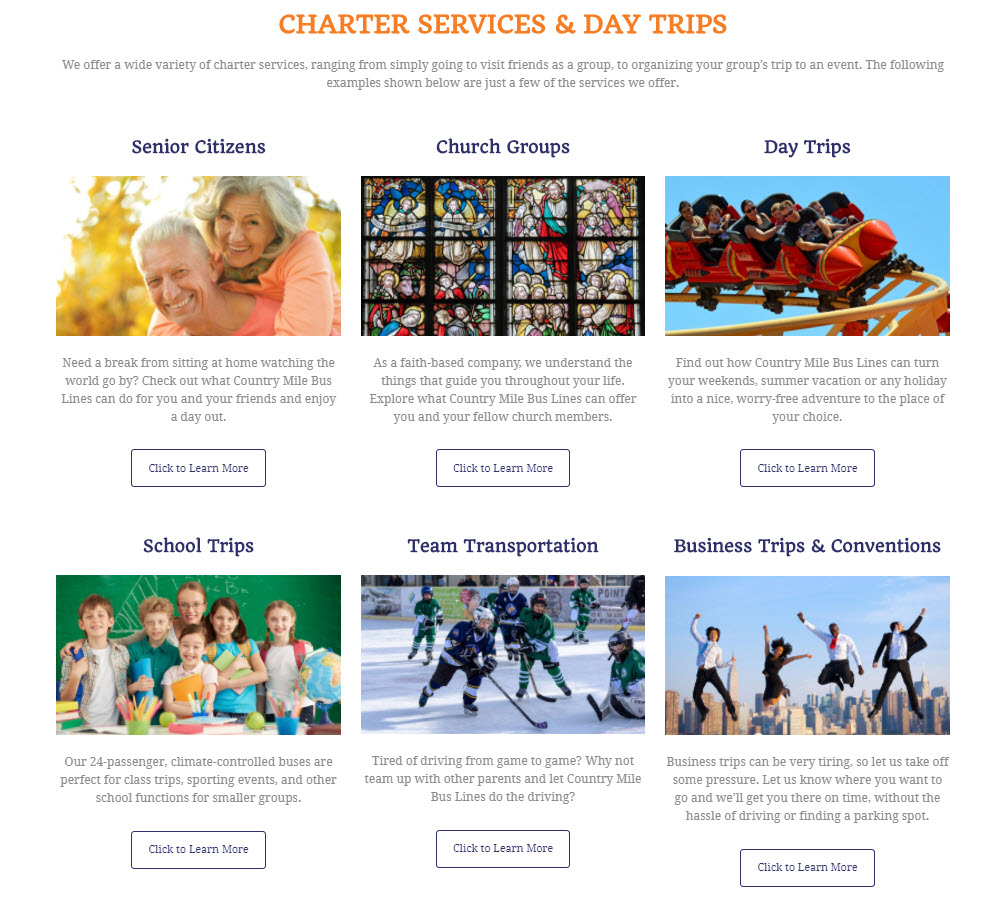 CryoDragon Website Design Country Mile Bus Lines Home Page Services ...
