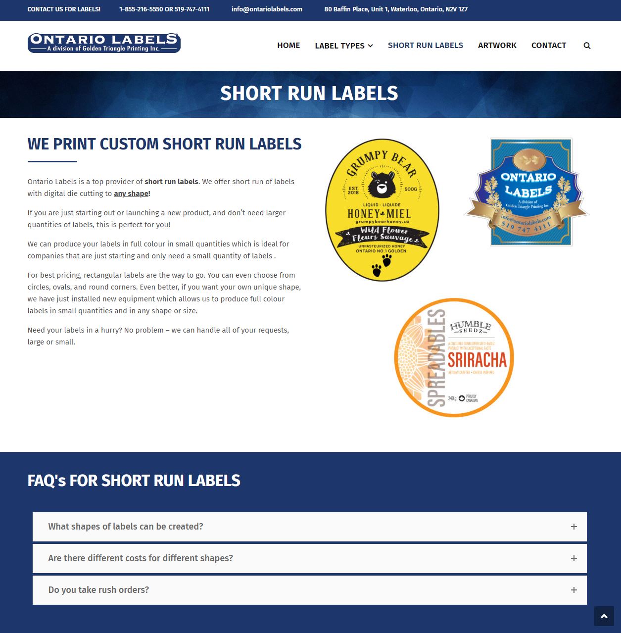 Kitchener Waterloo E-Commerce Website Design: Ontario Labels Short Run ...